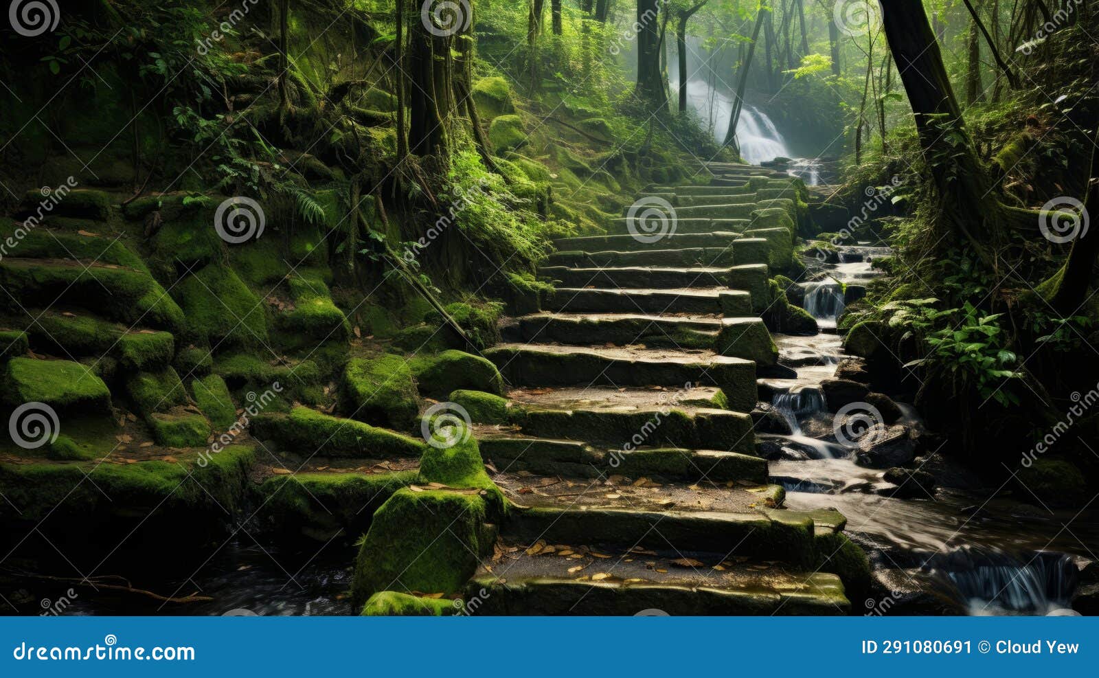Enchanting Forest Path Leading To a Hidden Waterfall Stock Illustration ...