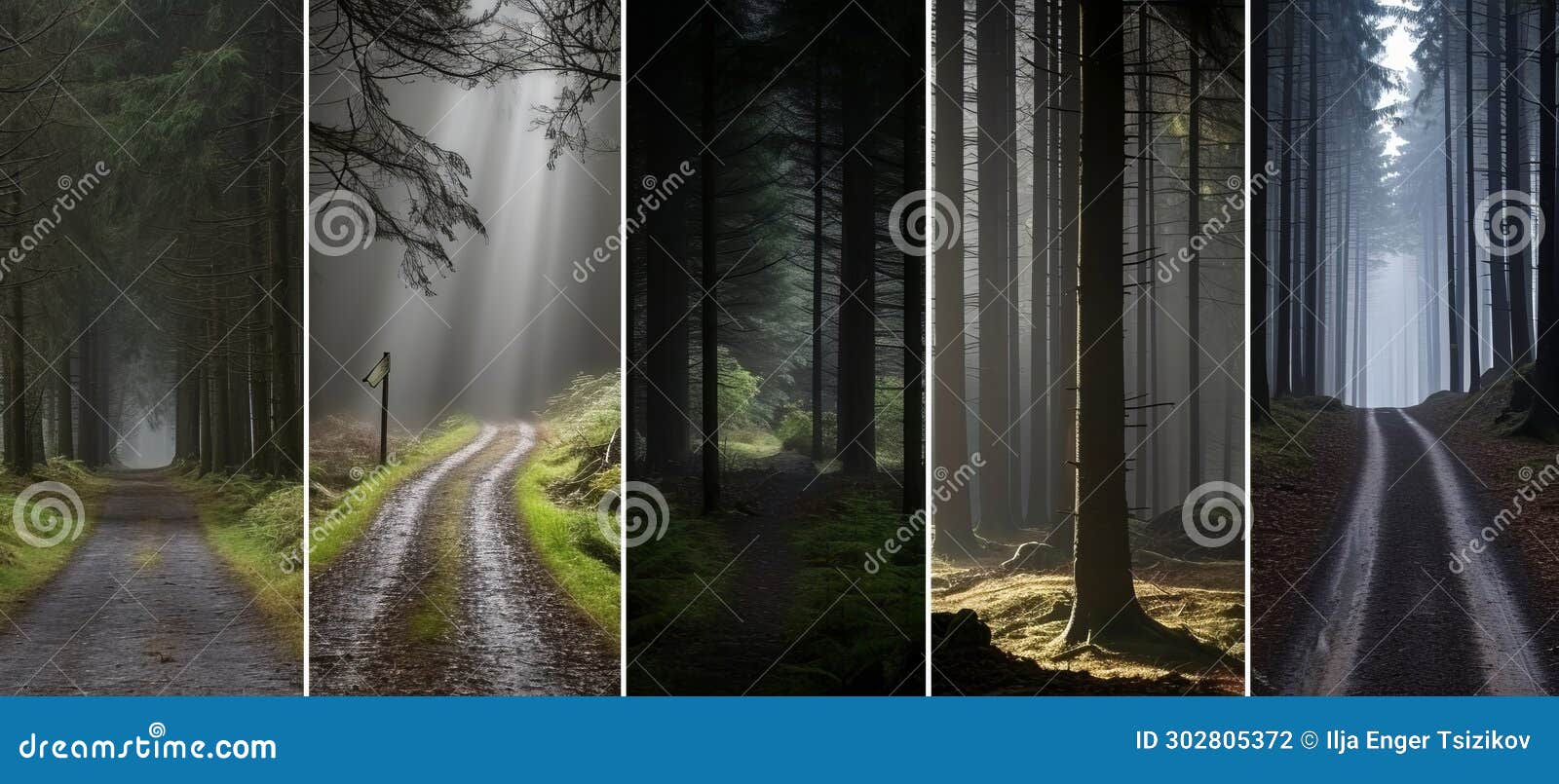 Enchanting Forest Travel Concept Divided Collage with Bright White ...