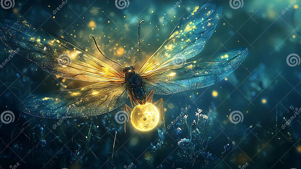 An Enchanting Glowing Insect with Shimmering Moon-patterned Wings ...