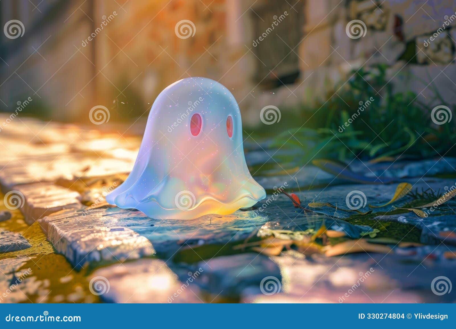 Magical Ghostly Creature on Cobblestone Path Stock Illustration ...