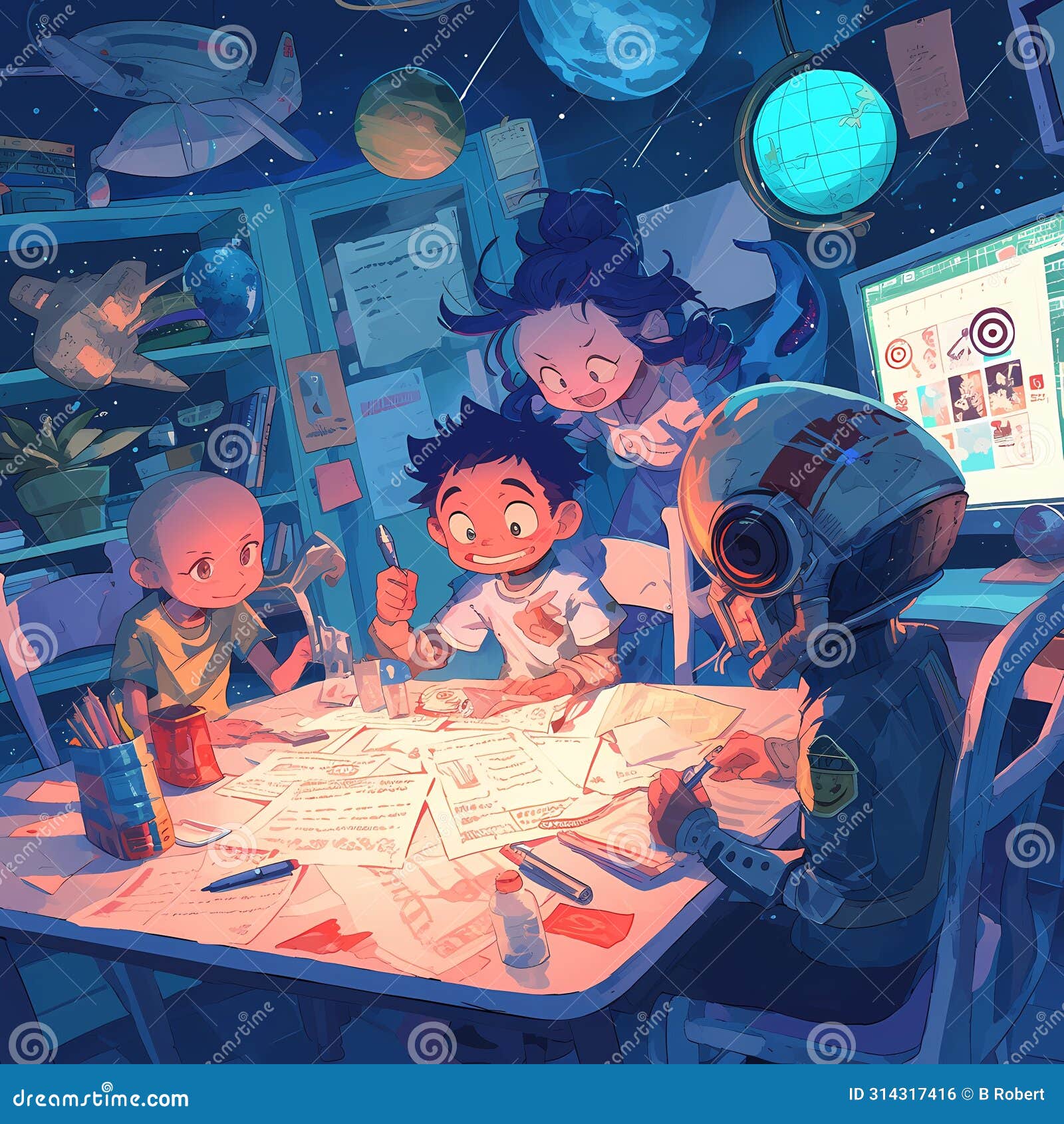Explore the Cosmos with Intergalactic Scholars Stock Illustration - Illustration of education ...