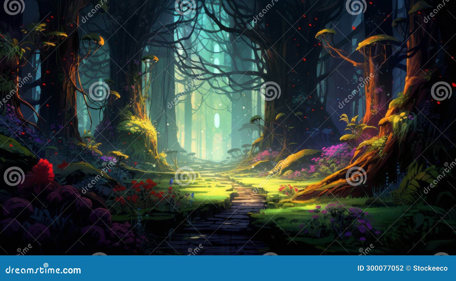 Enchanting Journey: a Glowing Pathway through an Imaginary Forest Stock ...