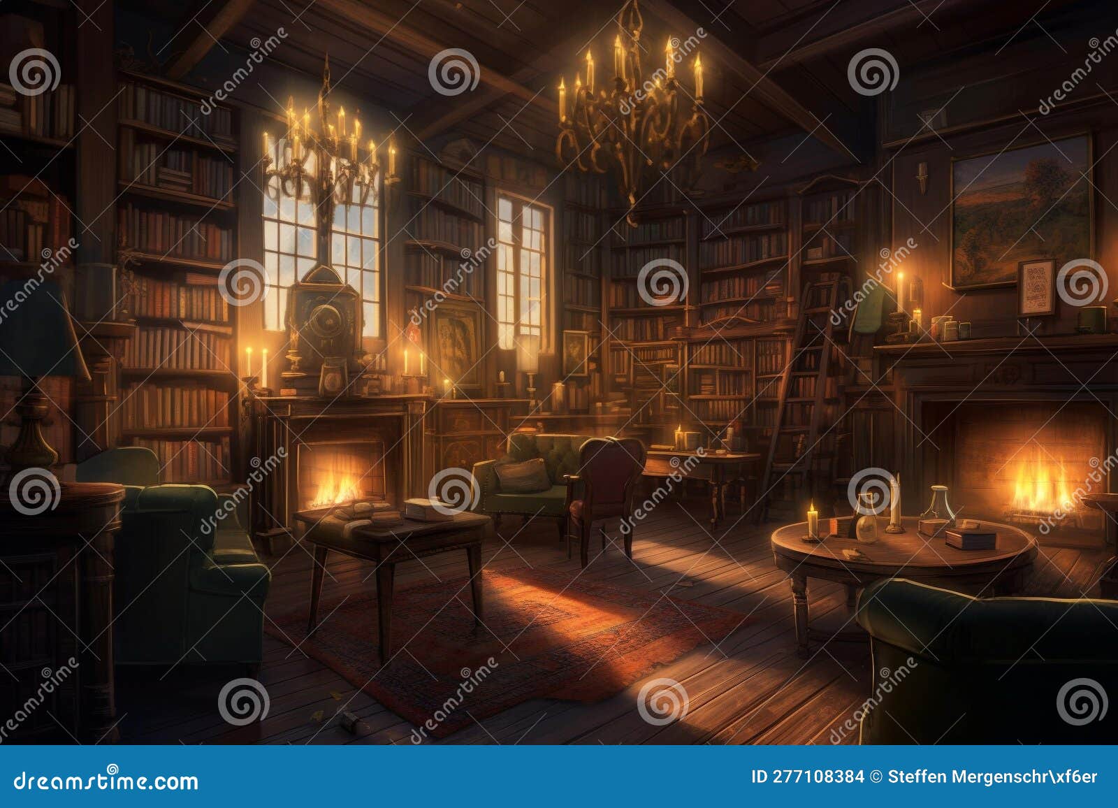Enchanting Library with Towering Bookshelves and Plush Armchairs Stock ... Enchanting Library with Towering Bookshelves and Plush Armchairs Stock ...