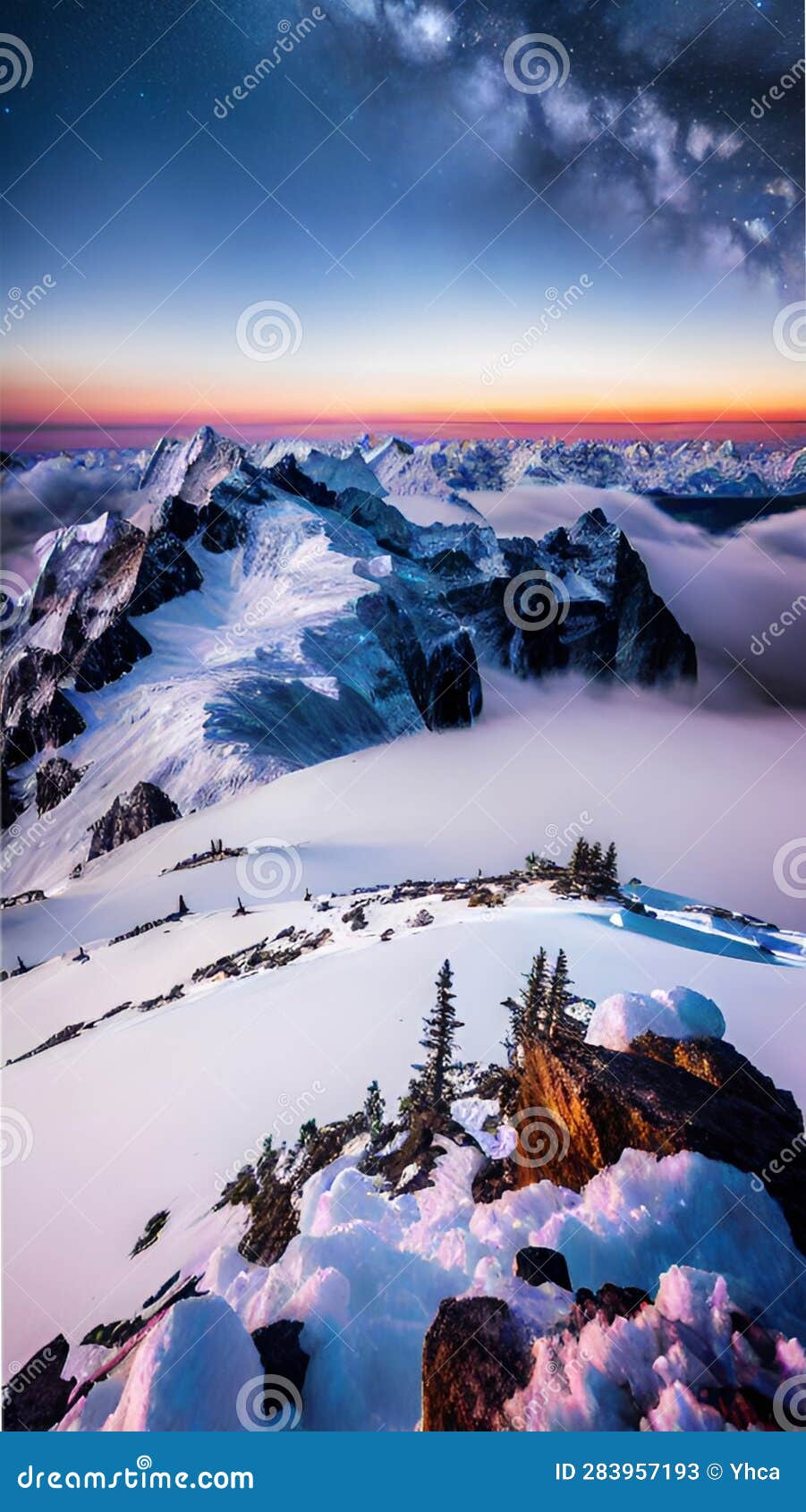 Enchanting Moonlight Breathtaking View from a Mountain Summit ...