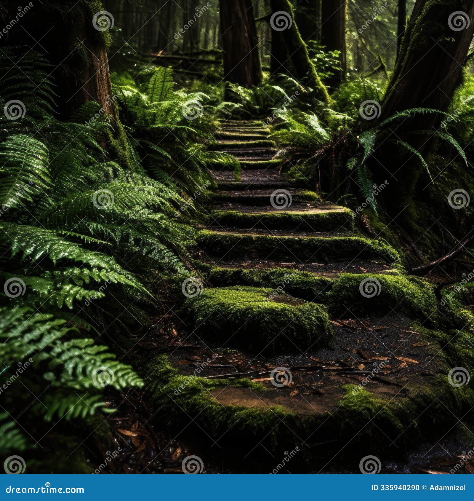 Enchanting Moss Covered Forest Path In Dark, Foreboding Landscape ...