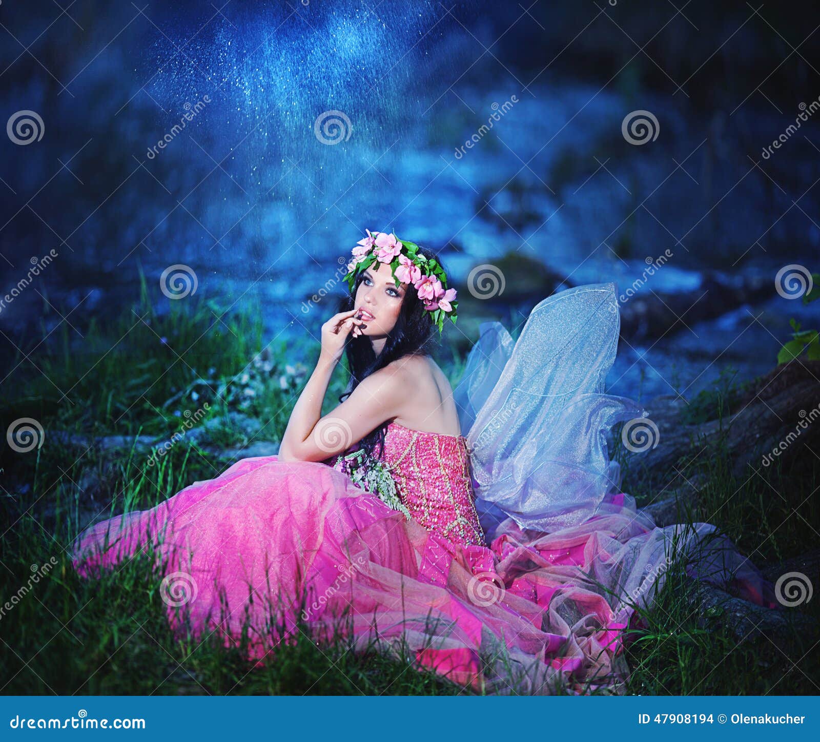 Enchanting Nymph in forest stock photo. Image of leaves - 47908194