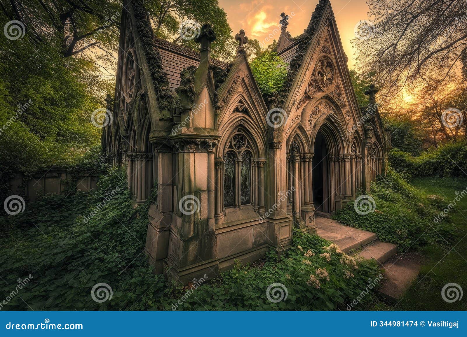Enchanting Overgrown Gothic Structure Stock Photo - Image of interior ...