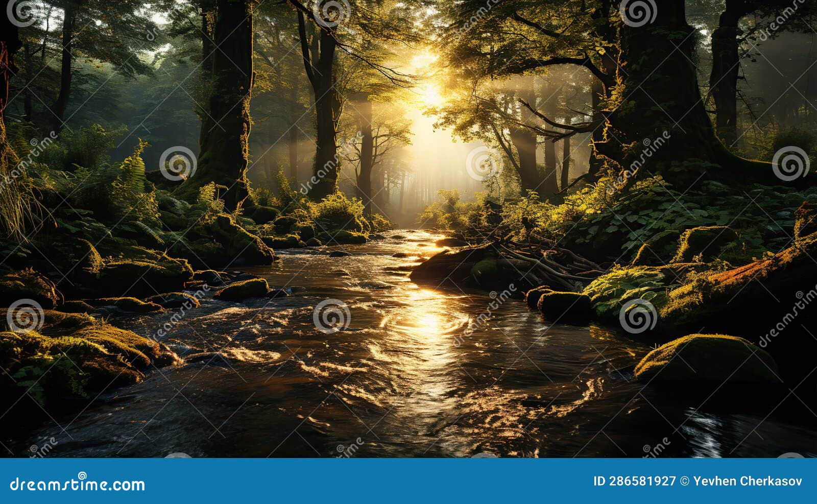 Magic Forest in Fog and Stream. Created with Generative AI Stock Image ...