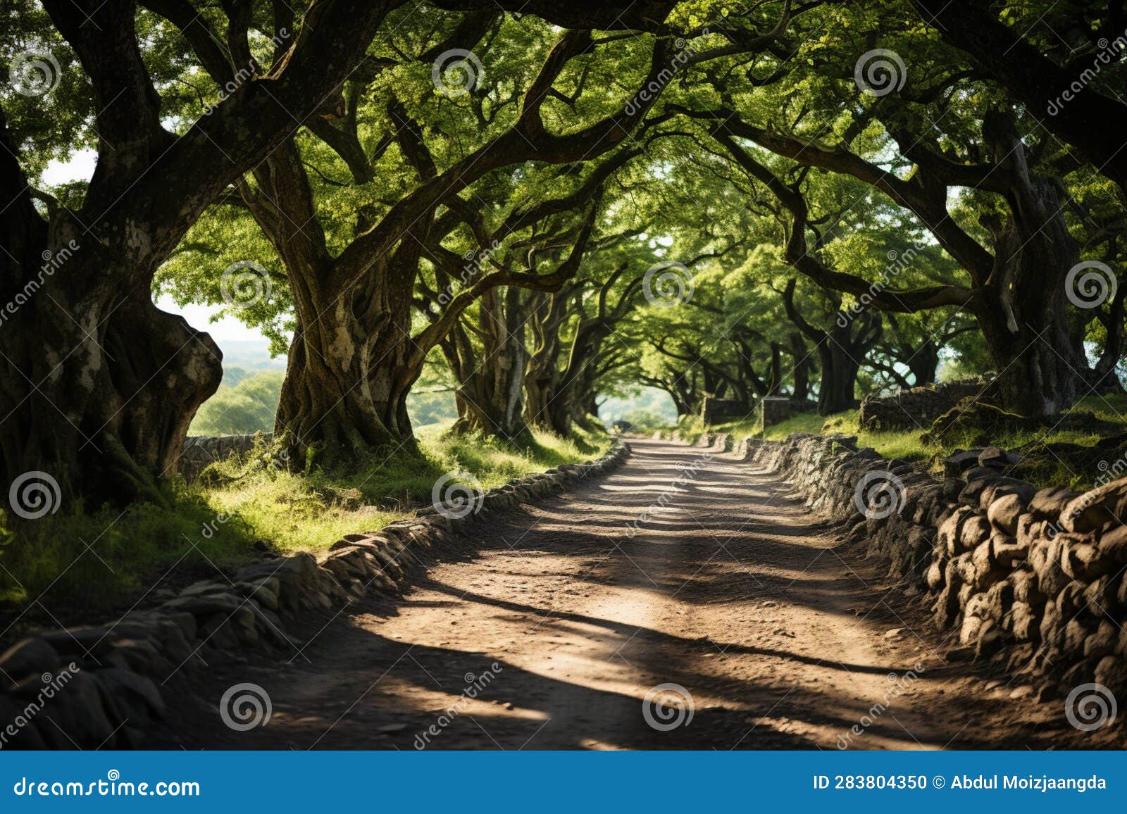 Enchanting Pathway Adorned with a Symphony of Tree-lined Beauty Stock ...