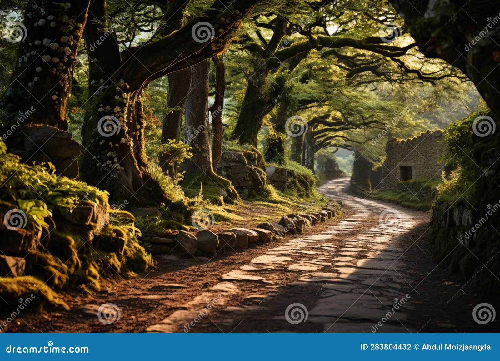 Enchanting Pathway Adorned with a Symphony of Tree-lined Beauty Stock ...