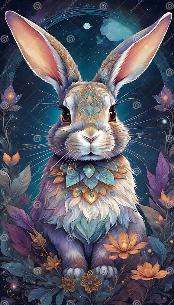 Enchanting Rabbit Under Celestial Night Sky, Generative AI Stock ...