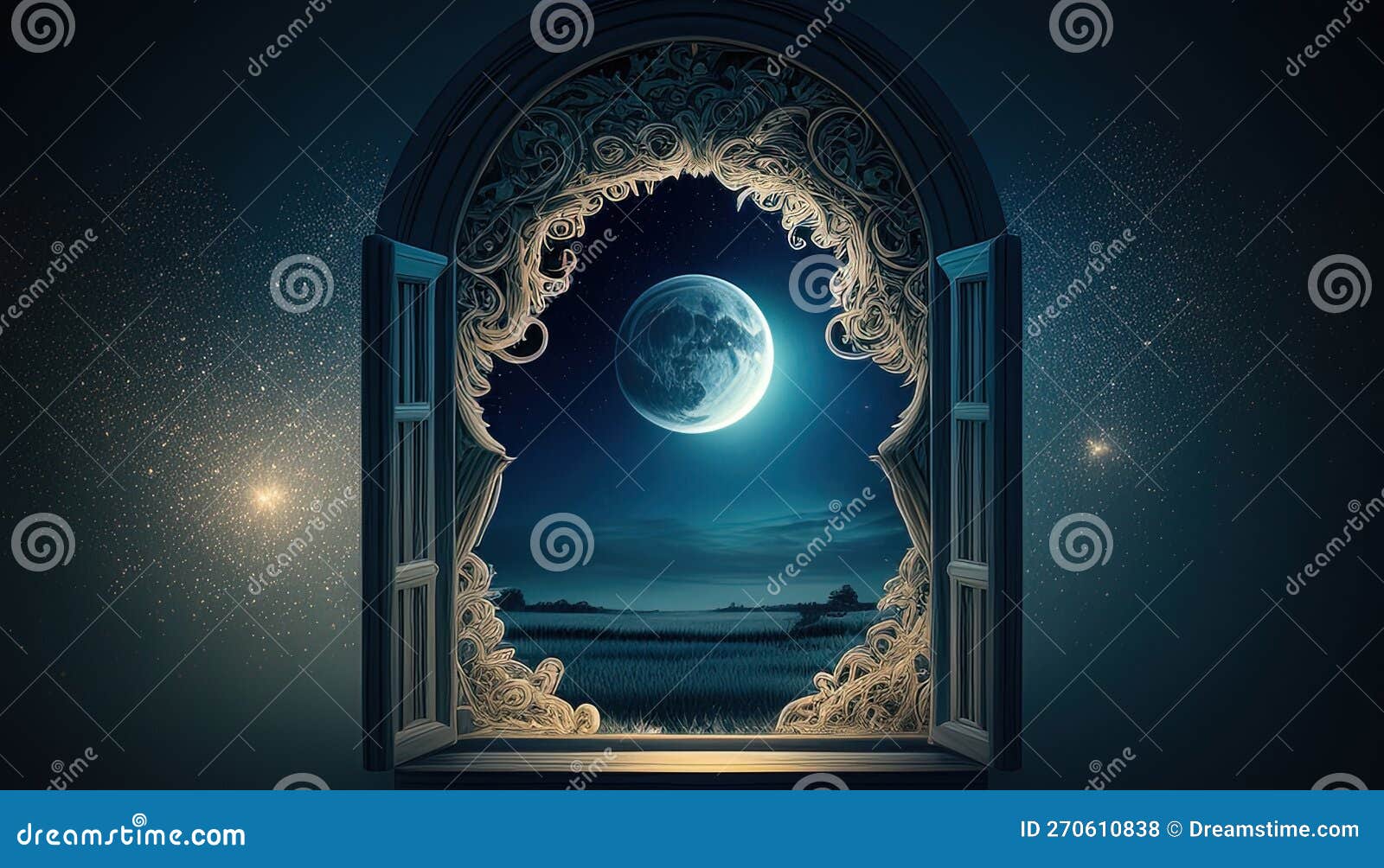 Enchanting Scene of Moonlight Casting Magic Glow on Window Stock ...
