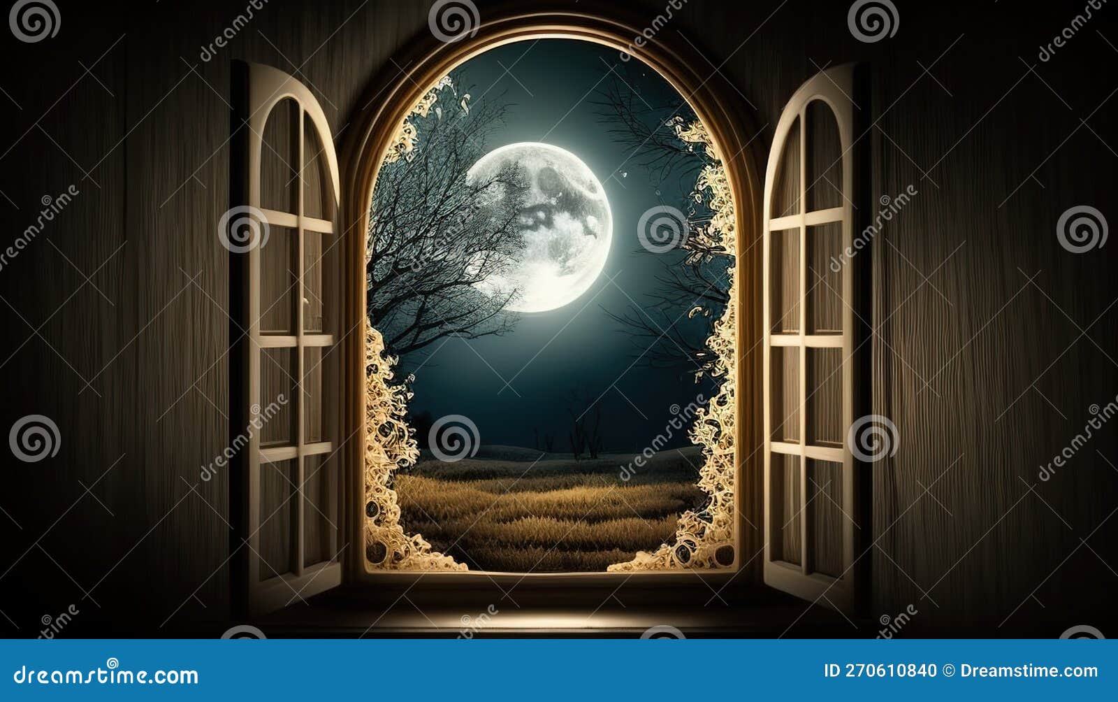 Enchanting Scene of Moonlight Casting Magic Glow on Window Stock ...