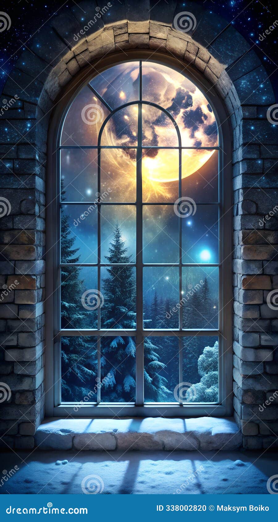 Enchanting Scene of Moonlight Casting Magic Glow on Window. Stock ...