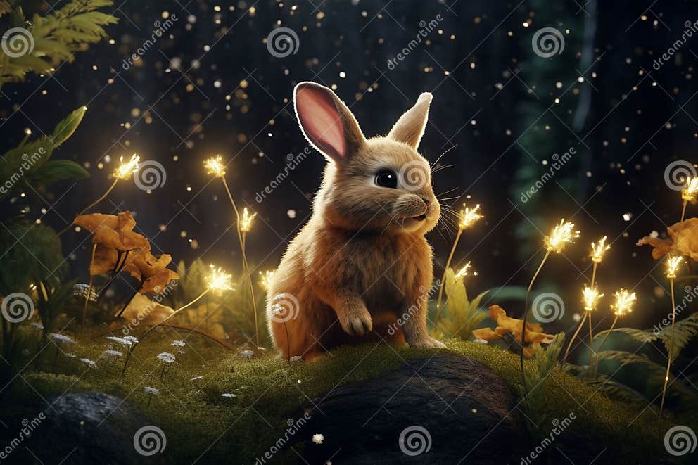 Enchanting Scene of a Rabbit Under the Moonlight Stock Illustration ...