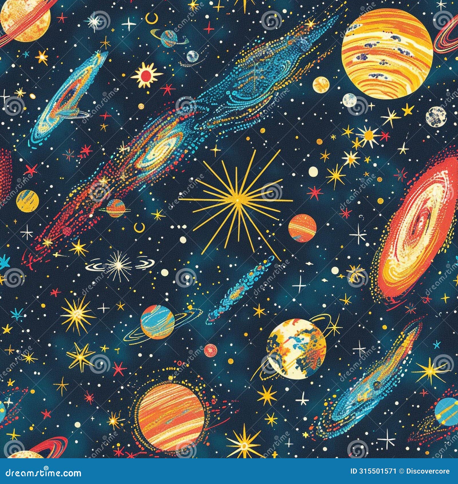 Enchanting Seamless Cosmic Pattern with Hand-Drawn Planets and Stars ...