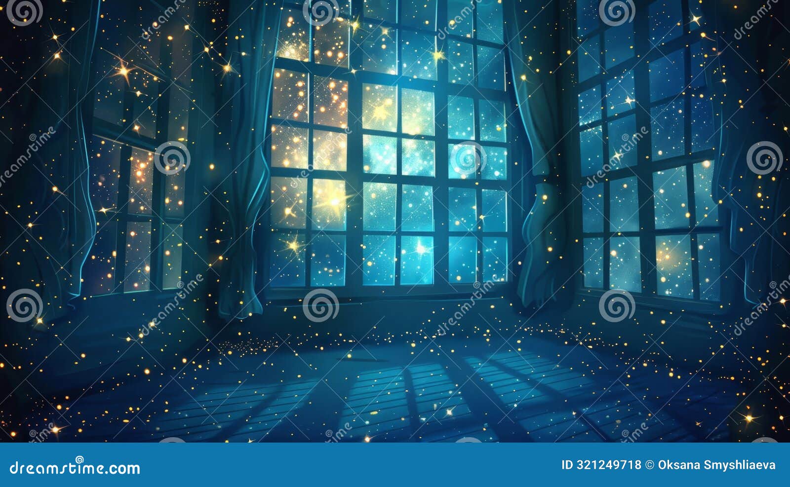 Enchanting Starry Night through Magical Window Stock Photo - Image of ...