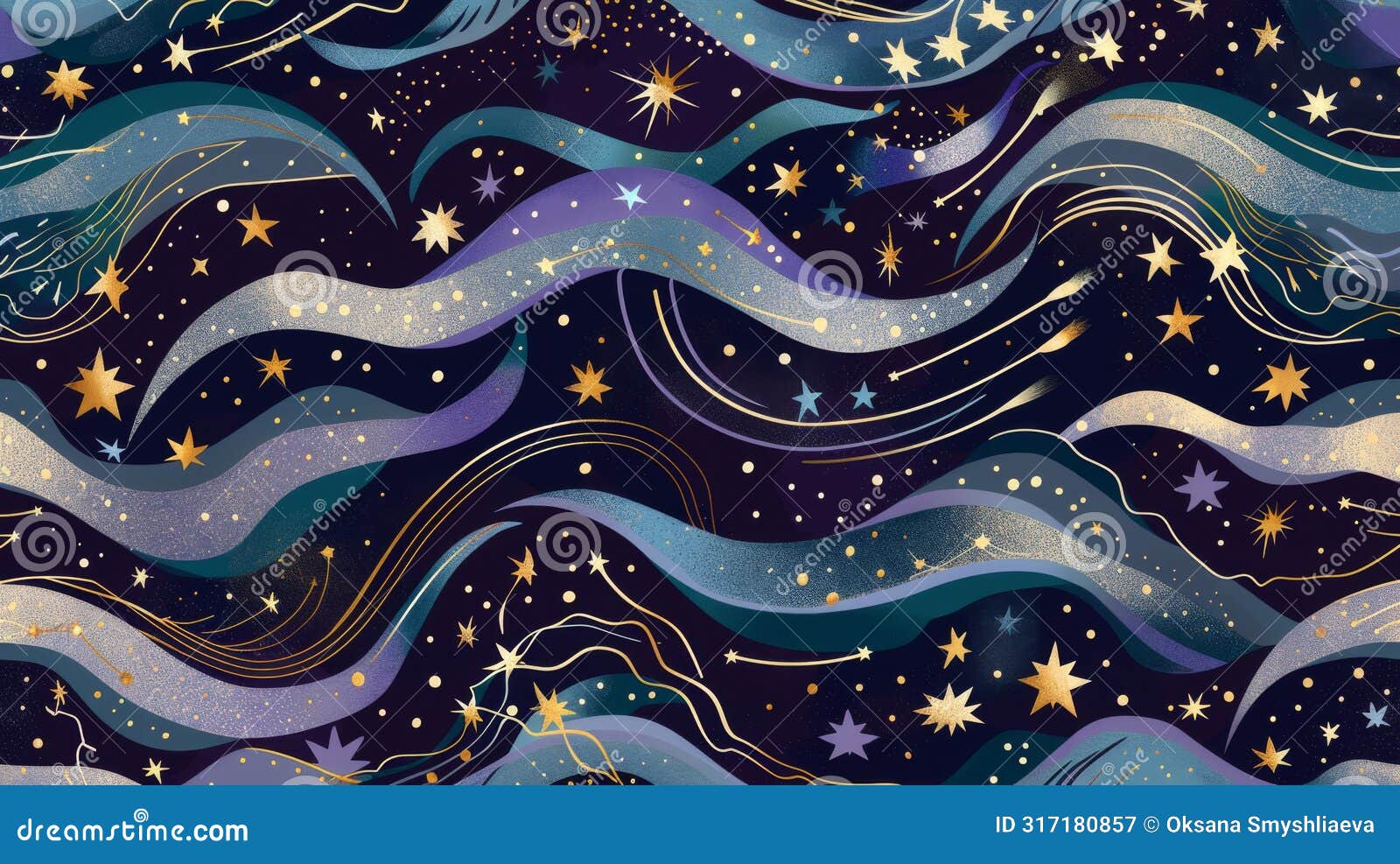 Enchanting Starry Night Sky with Celestial Waves and Cosmic Patterns ...