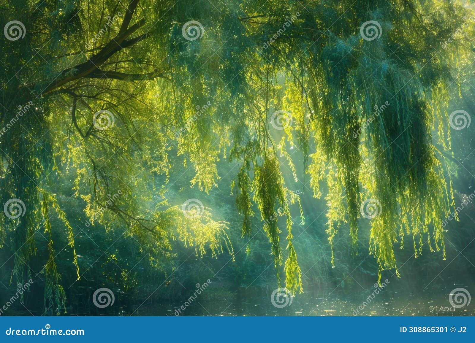 Enchanting Sunrays Filtering through the Lush Canopy of a Weeping ...