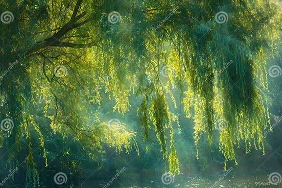 Enchanting Sunrays Filtering through the Lush Canopy of a Weeping ...