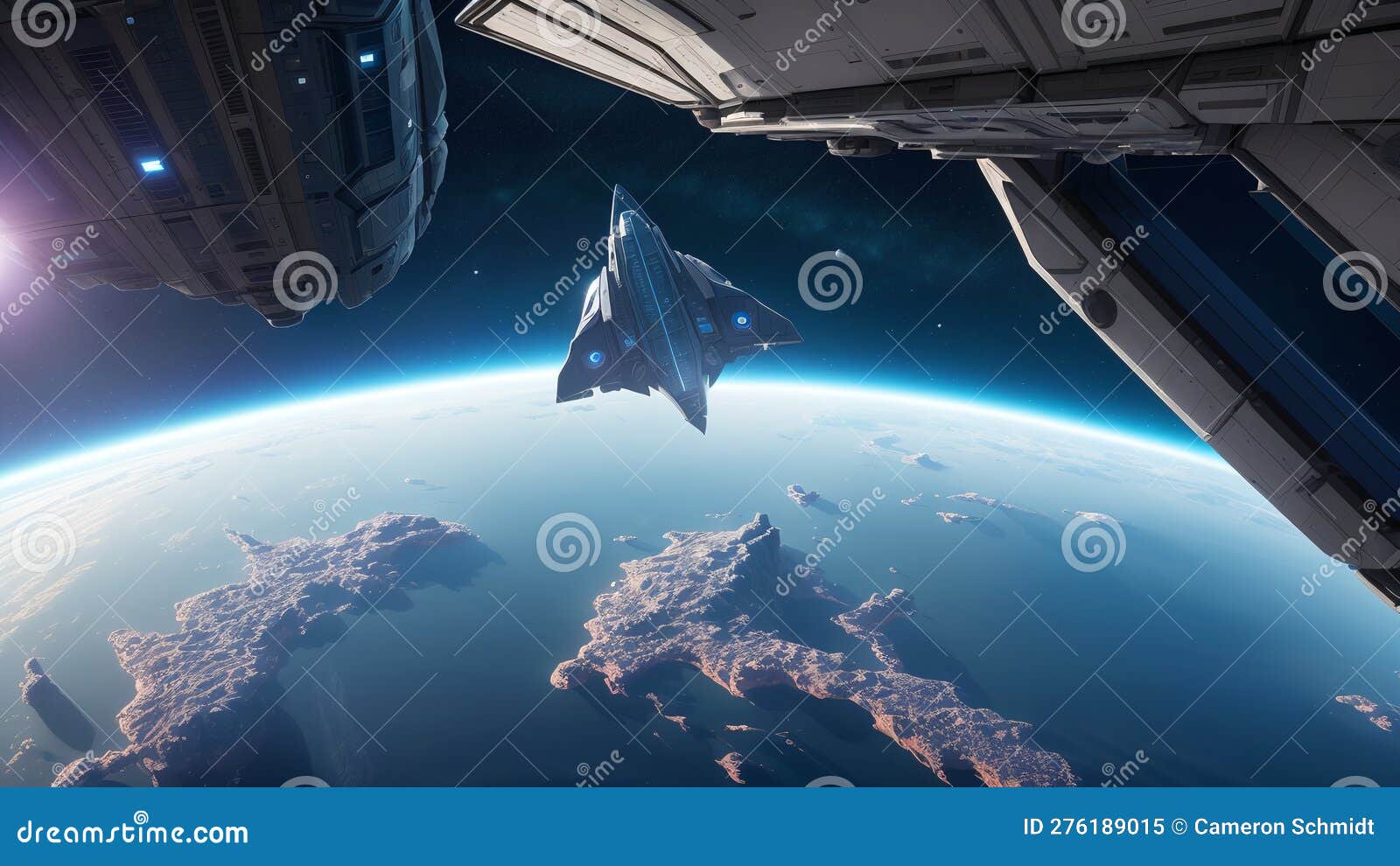 An Enchanting View of a Space Station with a Space Shuttle Flying Over ...