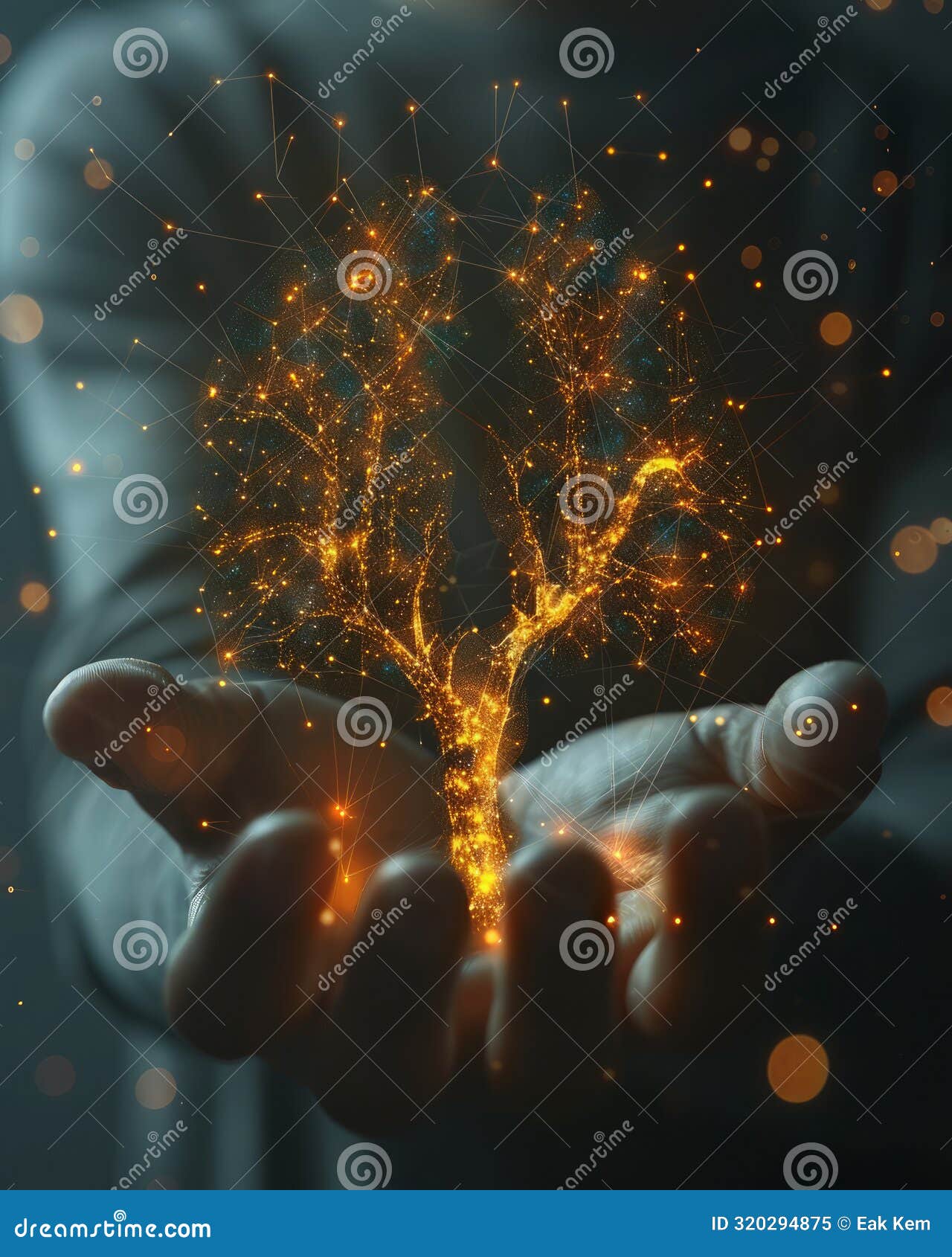 Enchanting Visualization of a Glowing Digital Tree Emerging from Hands ...