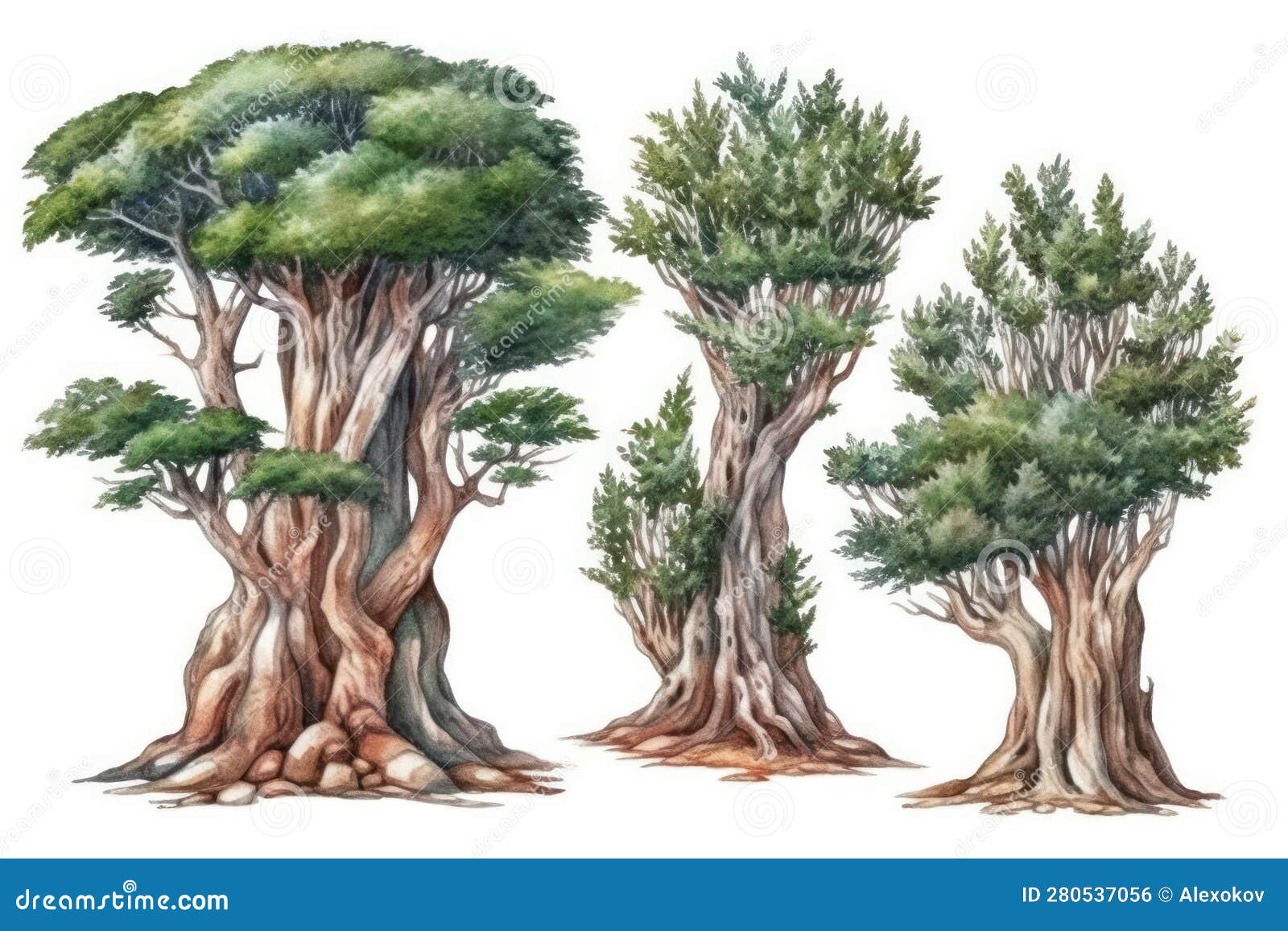 Enchanting Watercolor Yew Tree Forest Collection . Stock Illustration ...