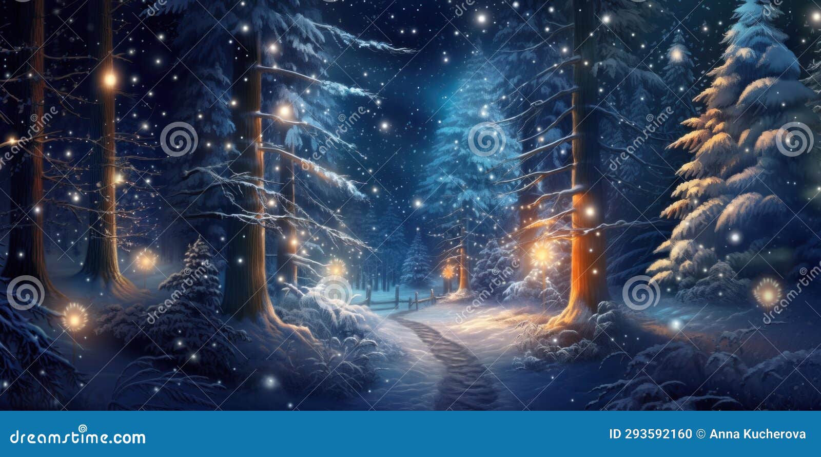 Enchanting Winter Night in a Snow-covered Fairy Tale Forest Illuminated ... Enchanting Winter Night in a Snow-covered Fairy Tale Forest Illuminated ...