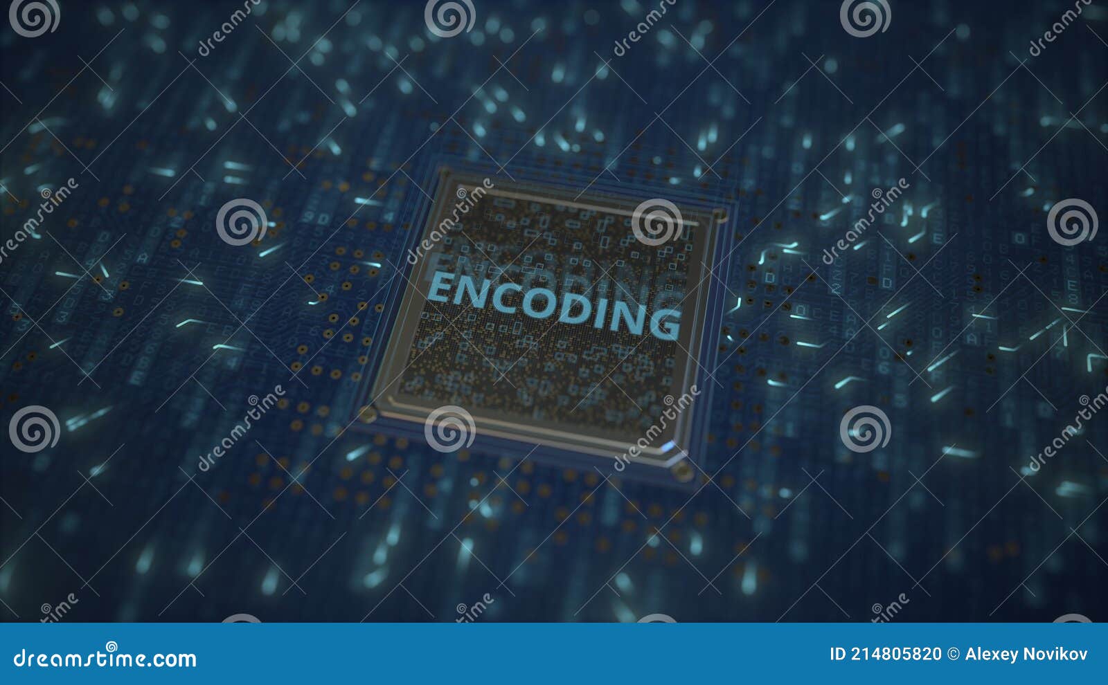ENCODING Text on a Computer Processor 3d Rendering Stock Illustration ...