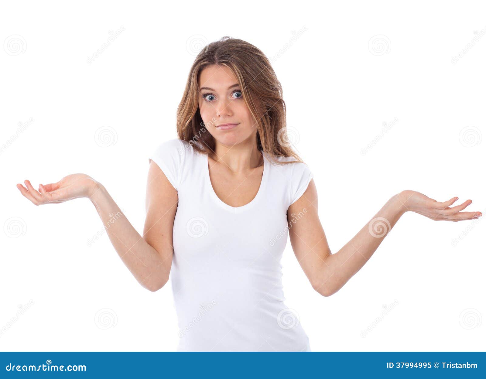 Encogimiento De La Mujer Joven En Duda Imagen de archivo - Imagen de ...