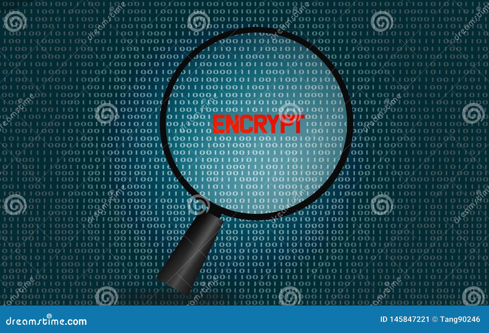Encrypt on Digital Screen with Magnifying Glass Stock Illustration ...