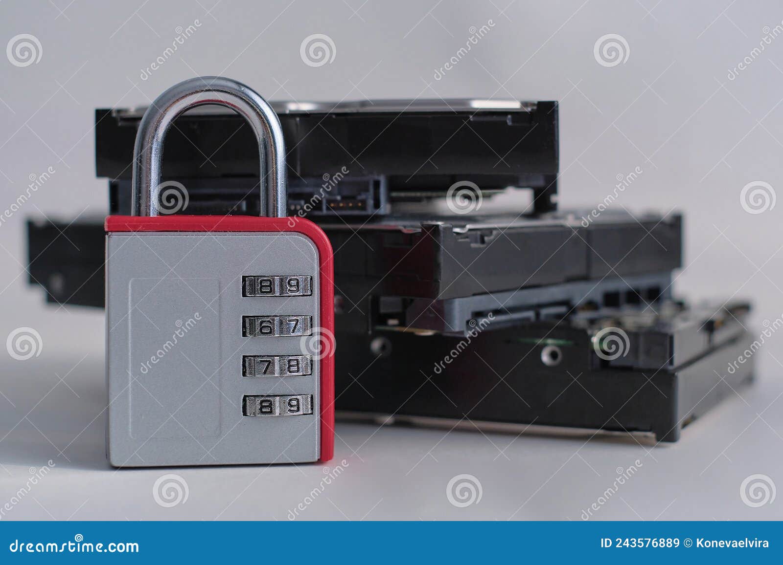 Encrypted Hard Disk. Padlock with Cipher on an Opened Hard Disk. Data ...