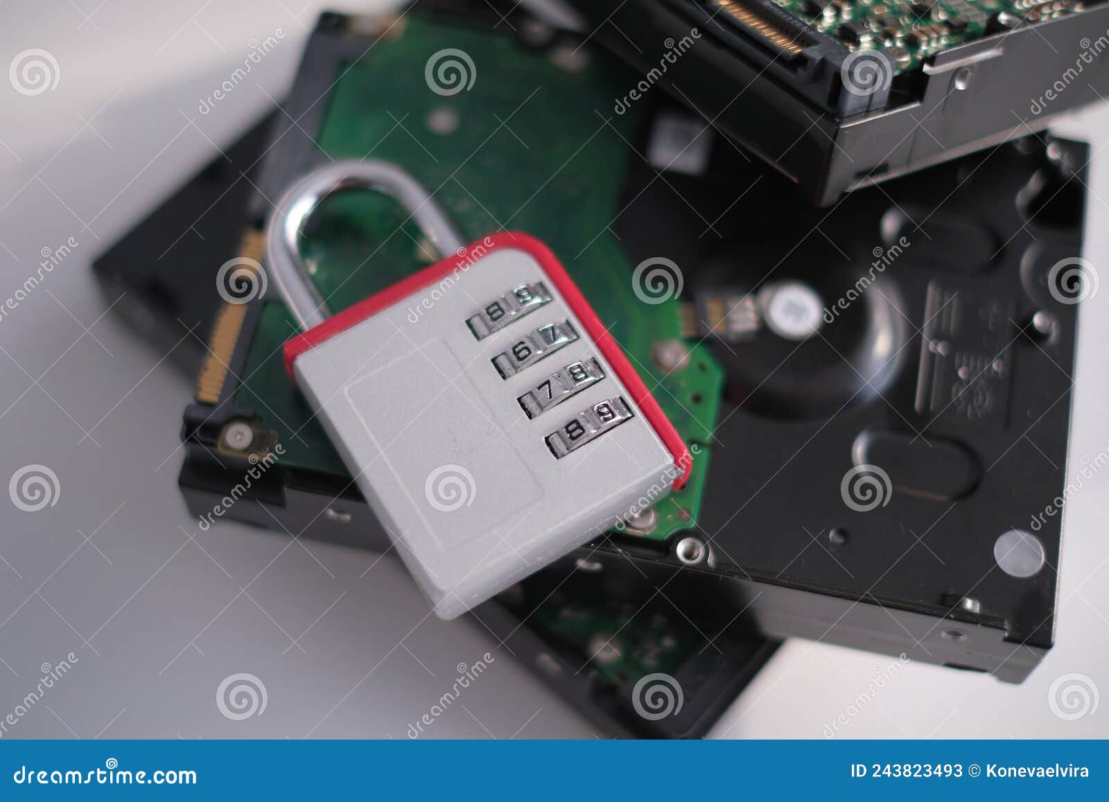 Encrypted Hard Disk. Padlock with Cipher on an Opened Hard Disk. Data ...