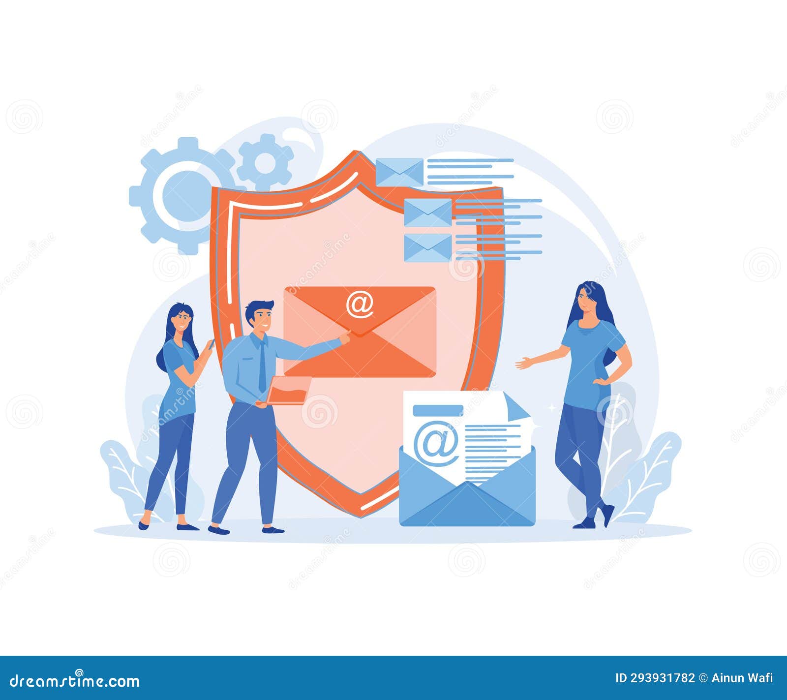 Encrypted, Secure Messenger Concept. People Stand Near Big Shield ... Encrypted, Secure Messenger Concept. People Stand Near Big Shield ...