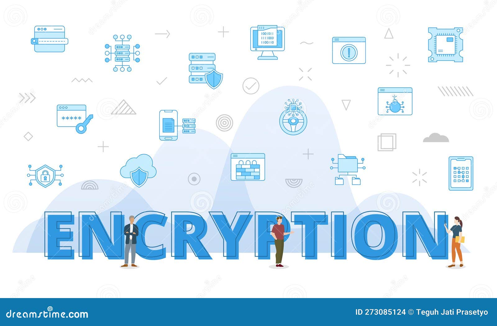 Encryption Concept with Big Words and People Surrounded by Related Icon ...