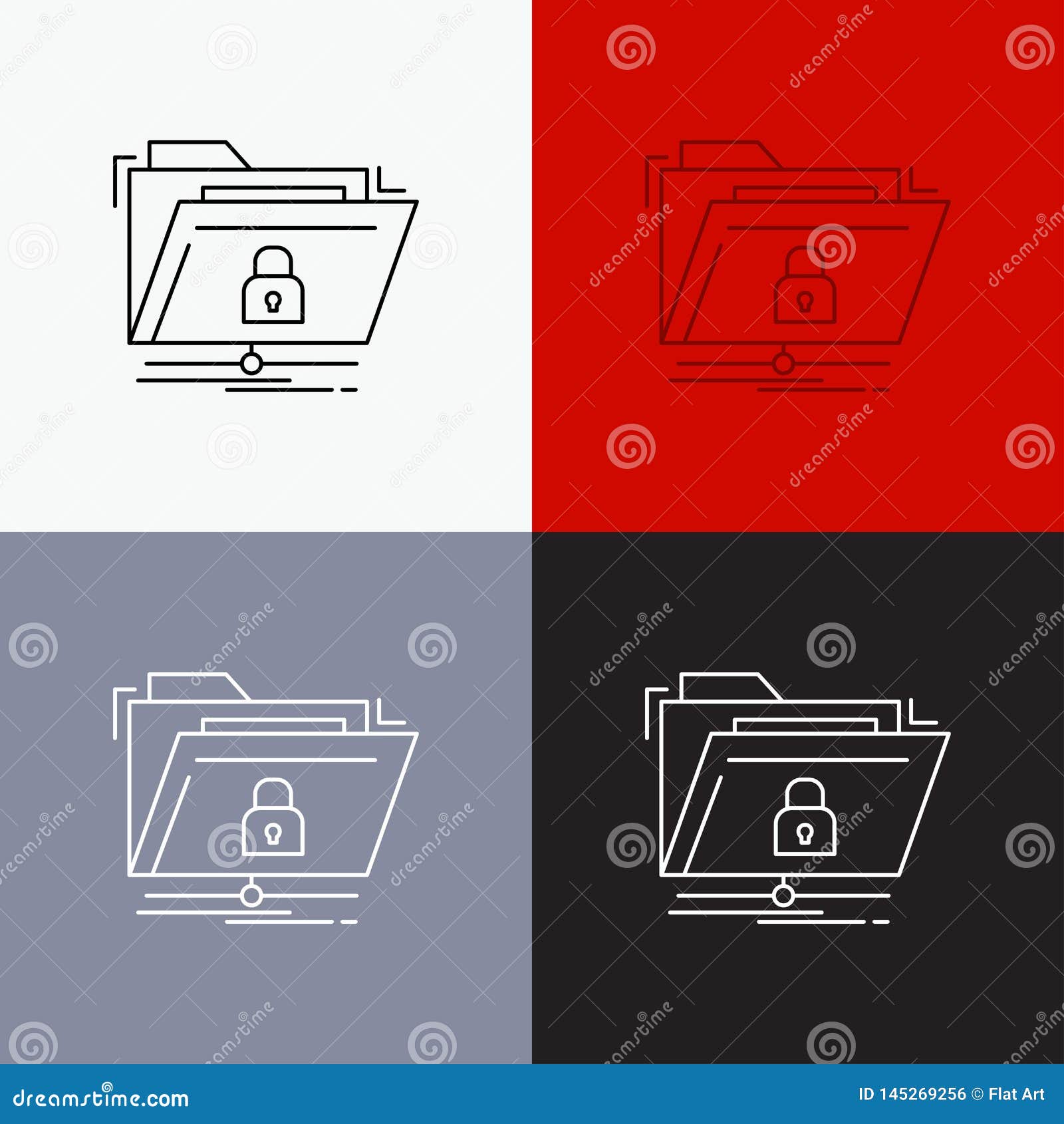Encryption Files Folder Network Secure Icon Over Various Background Line Style Design