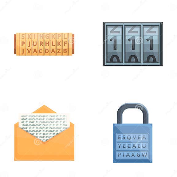 Encryption Icons Set Cartoon Vector. Various Type of Encryption Stock ...