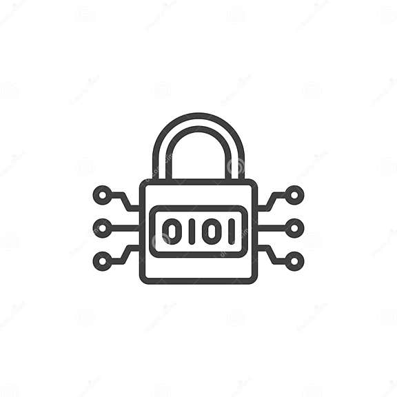 Encryption lock line icon stock illustration. Illustration of binary ...