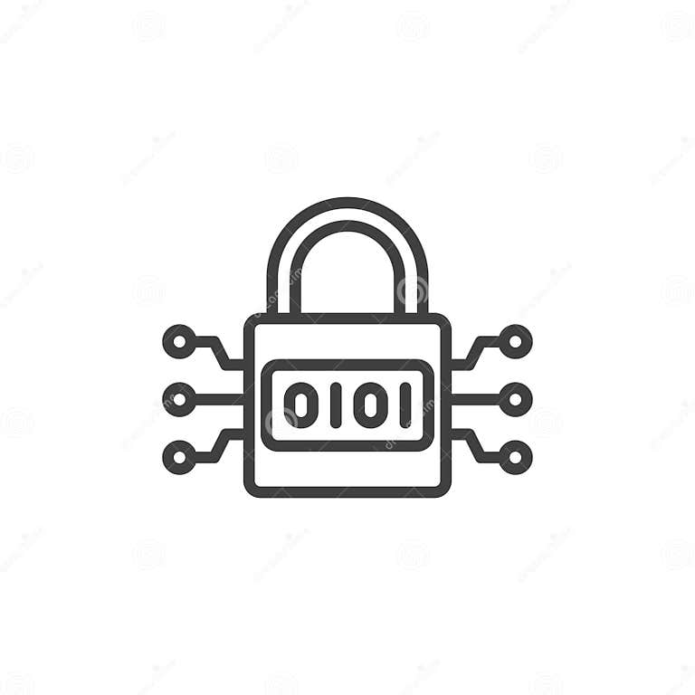 Encryption lock line icon stock illustration. Illustration of binary ...