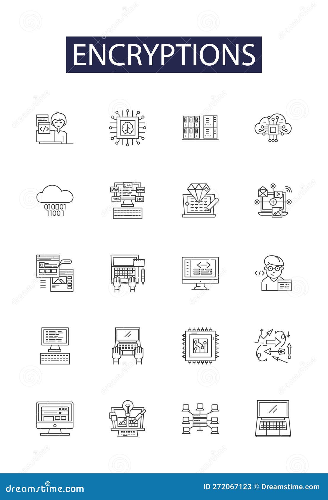 Encryptions Line Vector Icons And Signs Cryptography Coding