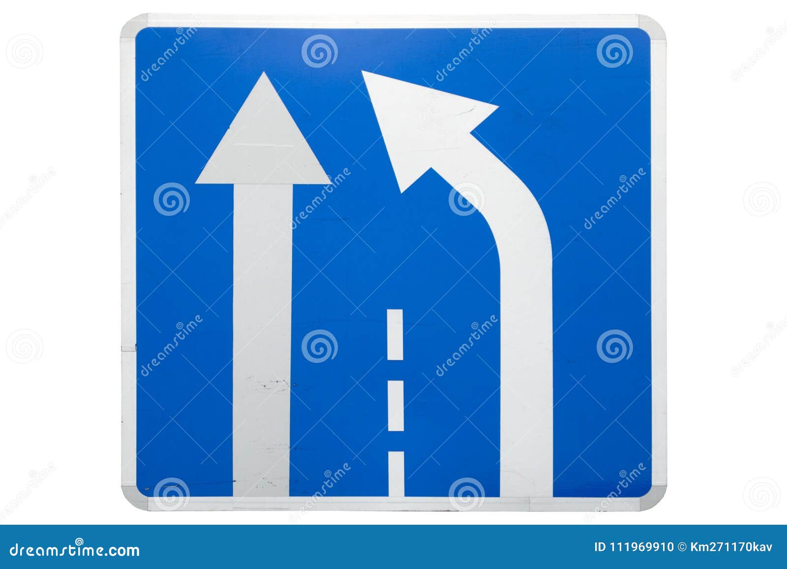 `End of Additional Lane` Square Blue Road Sign Isolated on White Stock ...