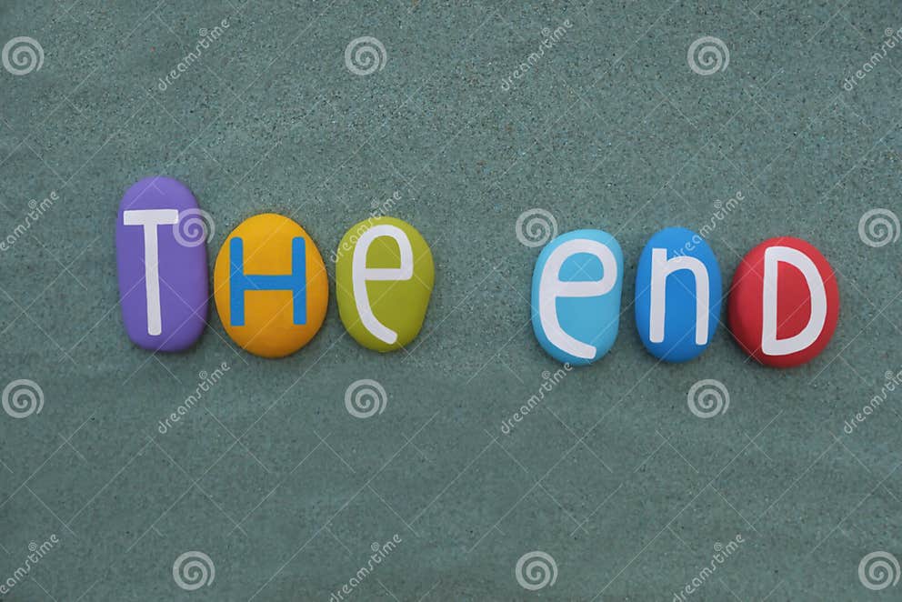 The End, Creative Text Composed with Multi Colored Stone Letters Over ...