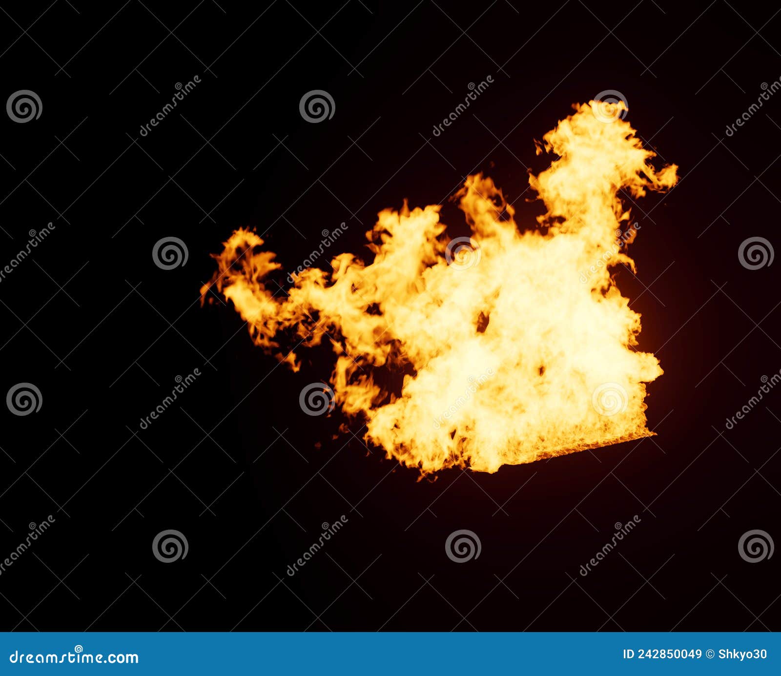 End of a Diagonal Wild Fire Line with a Light Reddish Glow on Black ...