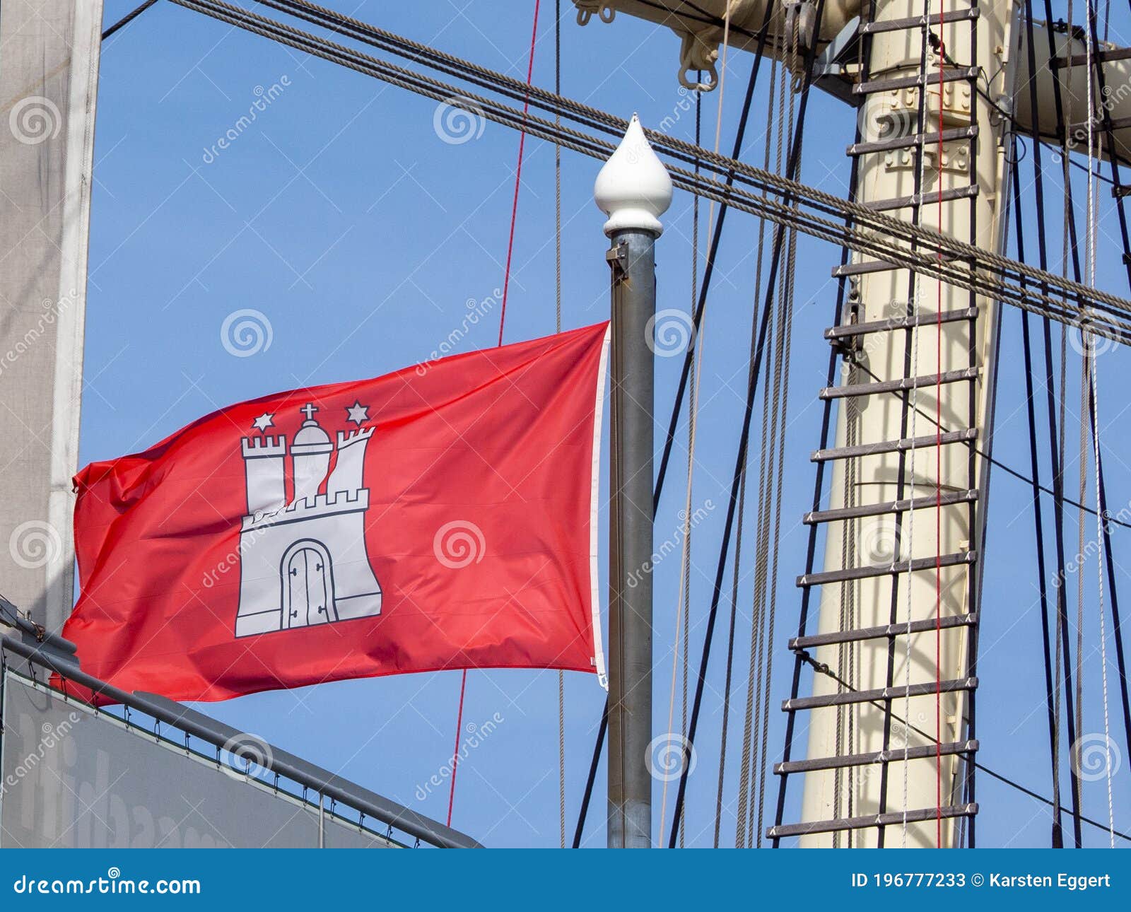 At the End of the Flagpole the Red Flag of Hamburg is Waving Stock ...
