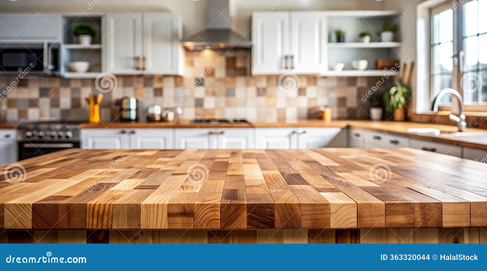 End Grain Wood Counter on Kitchen Background Stock Illustration ...