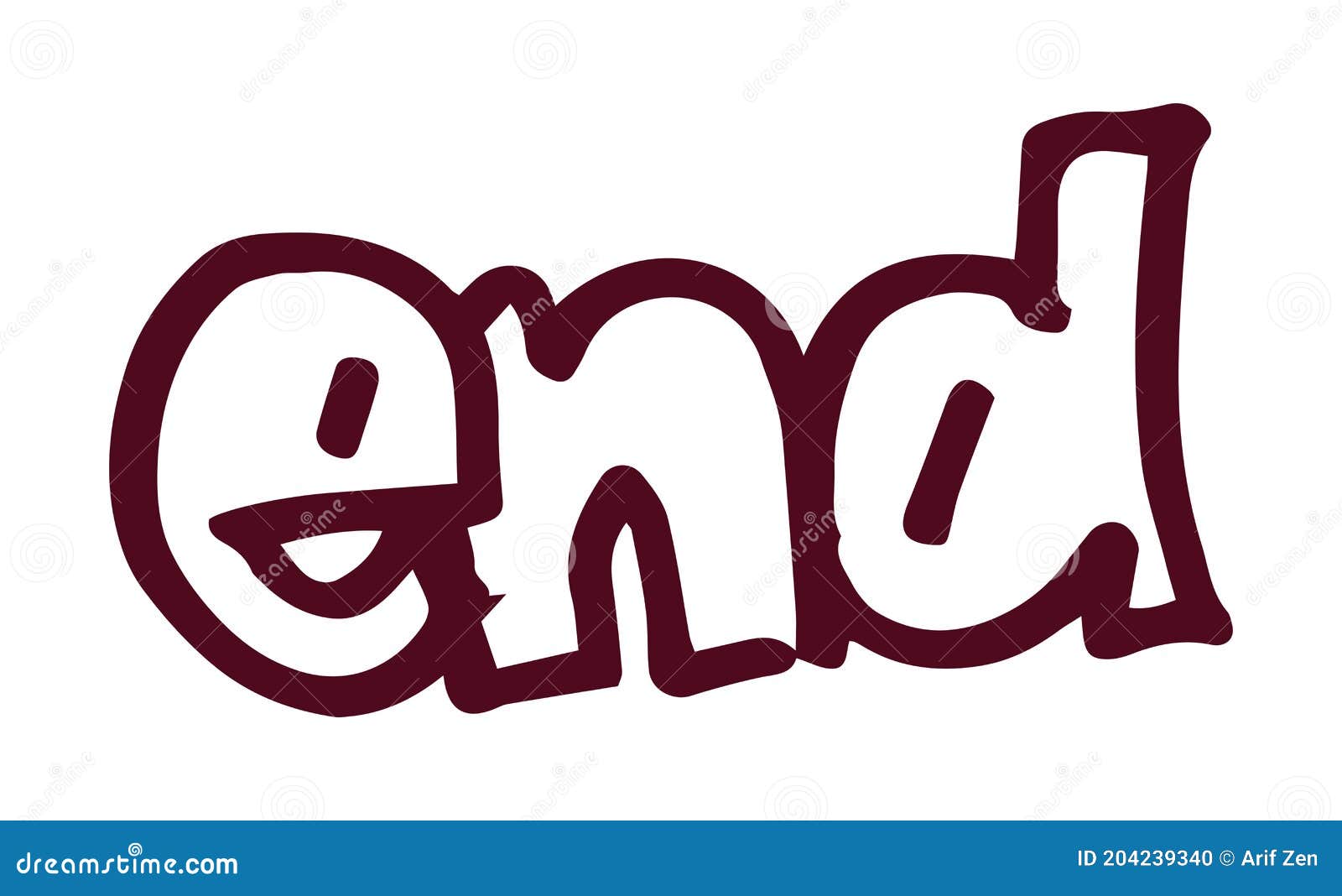 END. Hand Lettering Isolated on White Background. Bold Black Outline ...