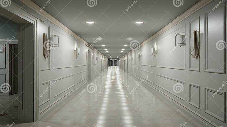 End of a Long Hallway Interior Design, Liminal Space, Hyper-realistic ...