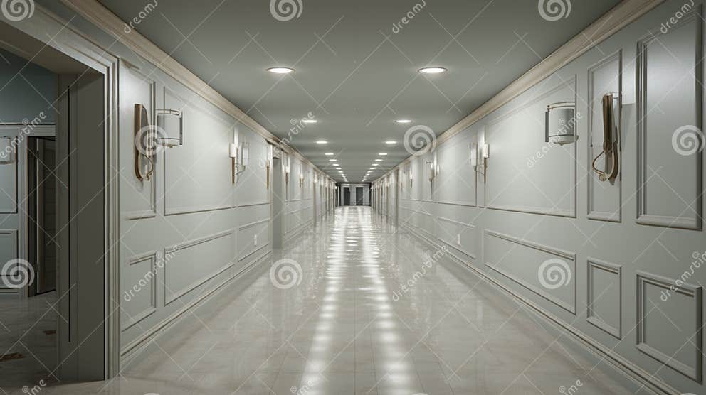 End of a Long Hallway Interior Design, Liminal Space, Hyper-realistic, AI Generated Stock ...