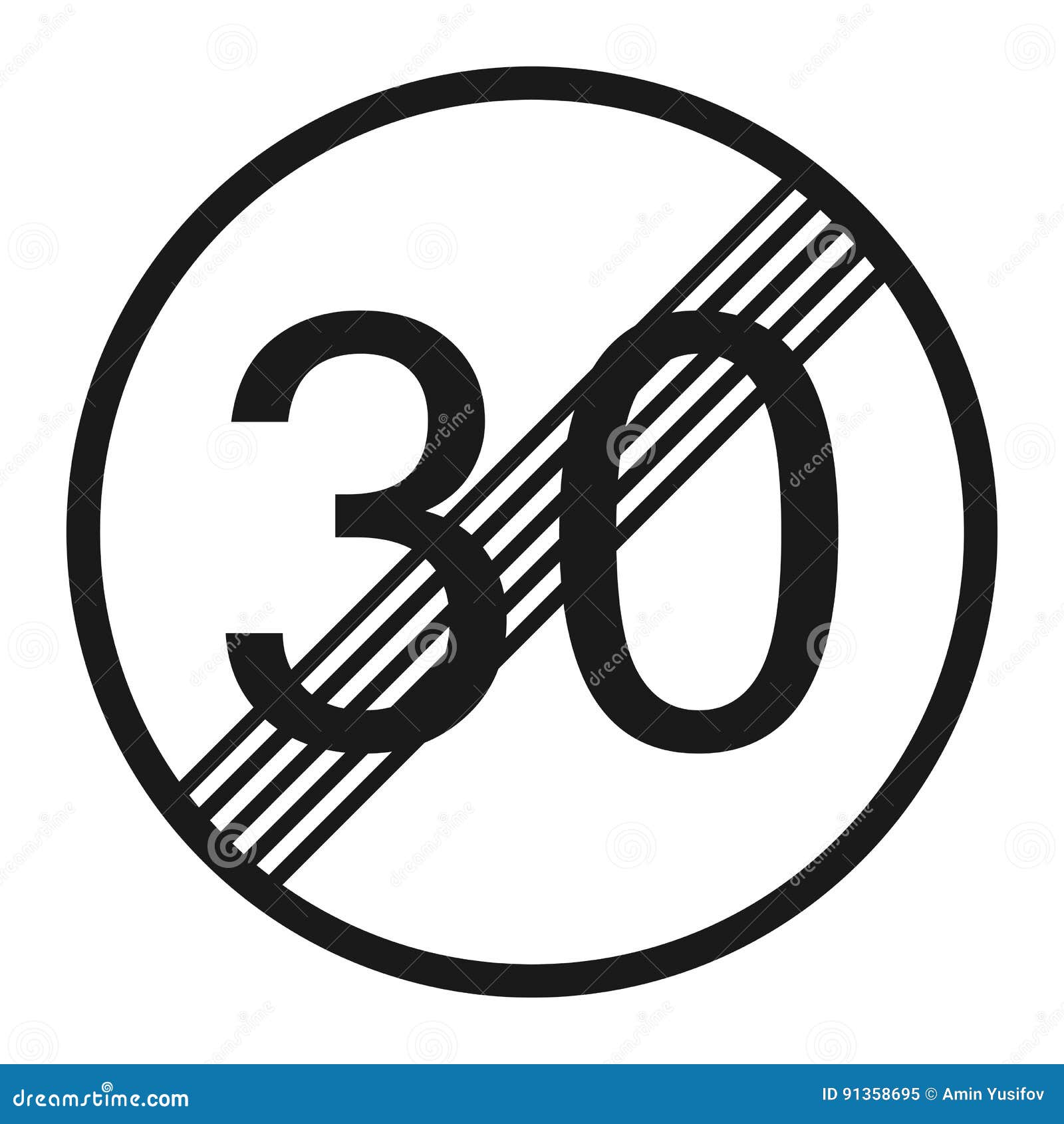 End Maximum Speed Limit 30 Sign Line Icon Stock Vector - Illustration ...