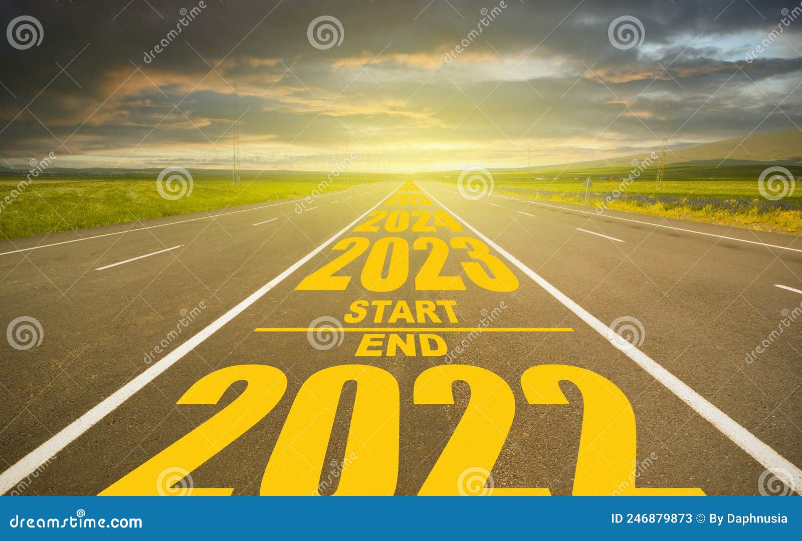 2022 End and Start 2023 Written Road. Stock Image - Image of cloudy ...